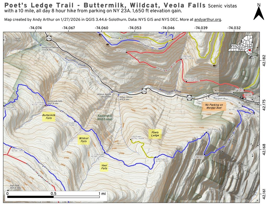 Map: Poets Ledge and Buttermilk, Wildcat, Veola, Falls | Andy Arthur.org