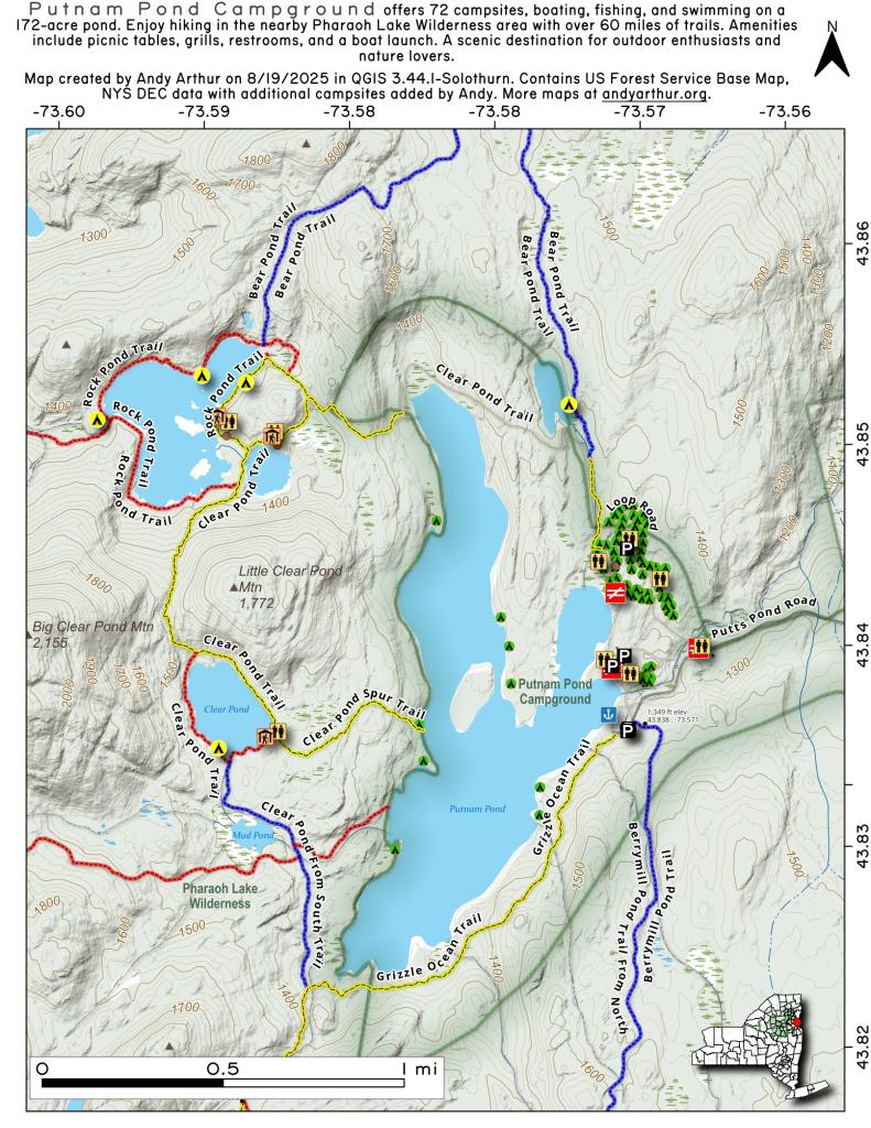 Map: Treadway Mountain from Putnam Pond Campground | Andy Arthur.org